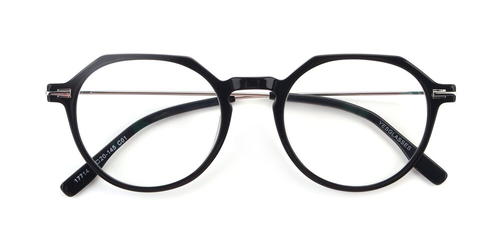 Black Geek-Chic Acetate Geometric Eyeglasses - 17714