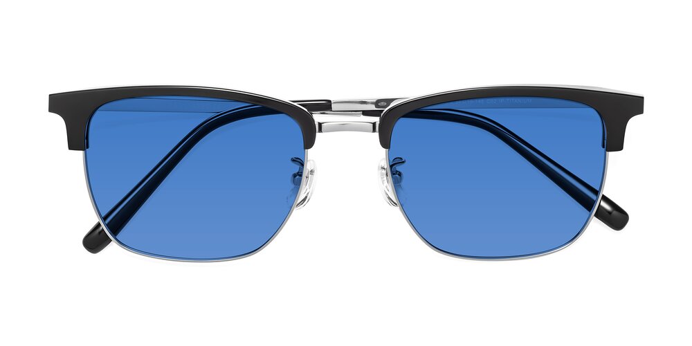 Silver Classic Flexible Titanium Tinted Sunglasses with Light Blue ...