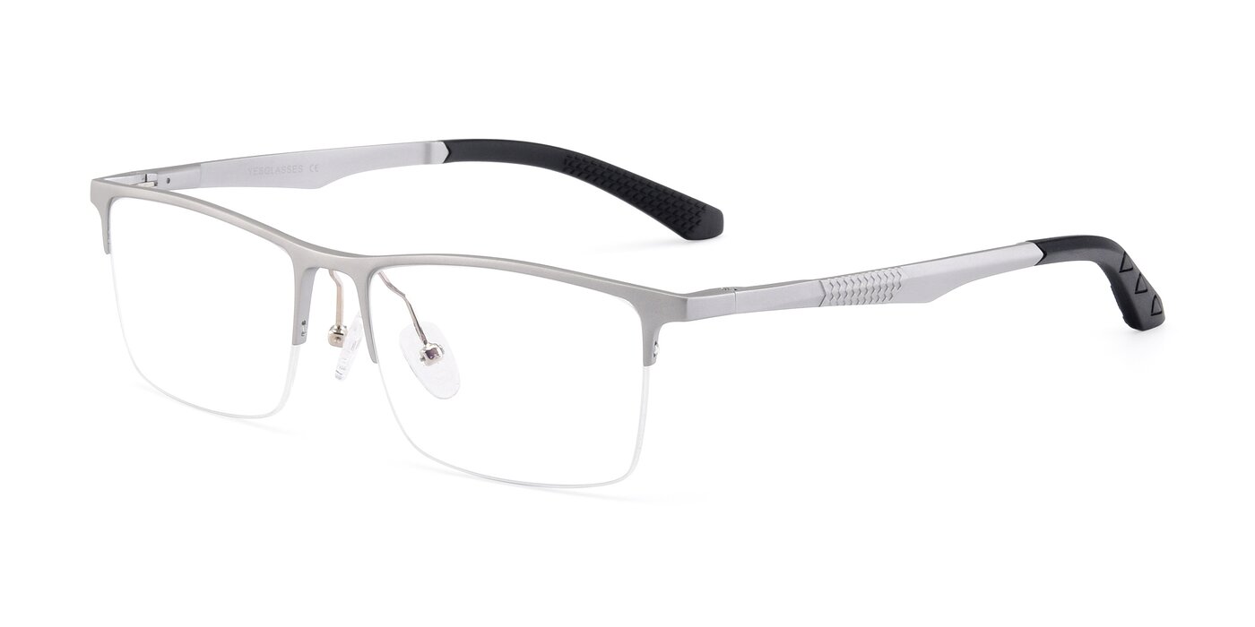 Silver Magnesium Alloy Rectangle Semi-Rimless Eyeglasses - Jinadu