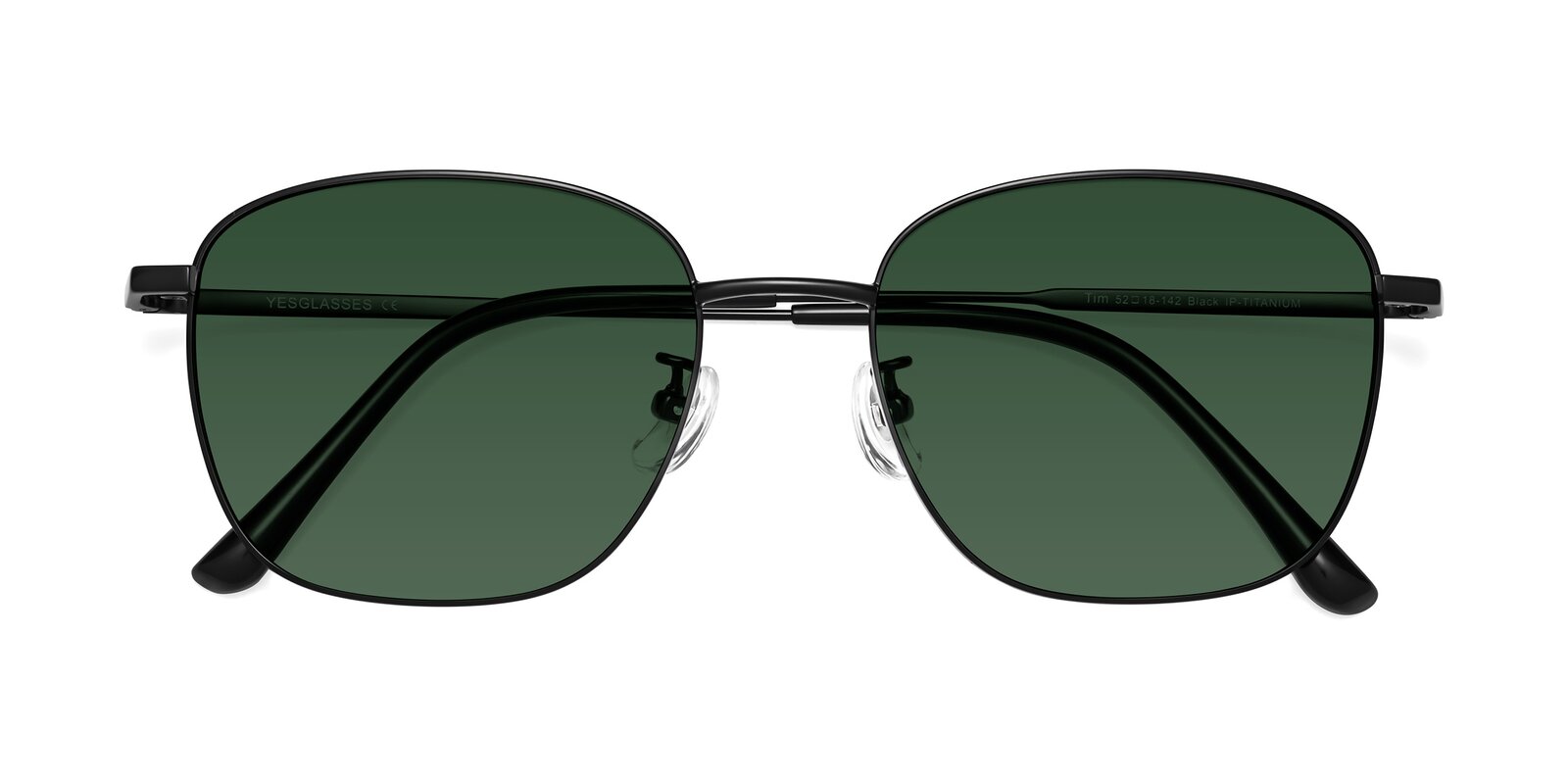 Black Oversized Titanium Square Tinted Sunglasses with Green Sunwear ...