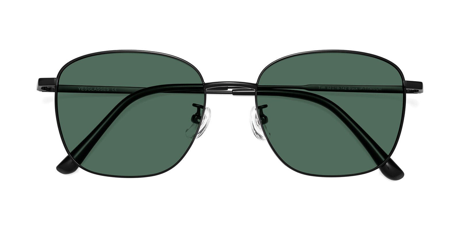 Black Oversized Titanium Square Polarized Sunglasses with Green Sunwear ...