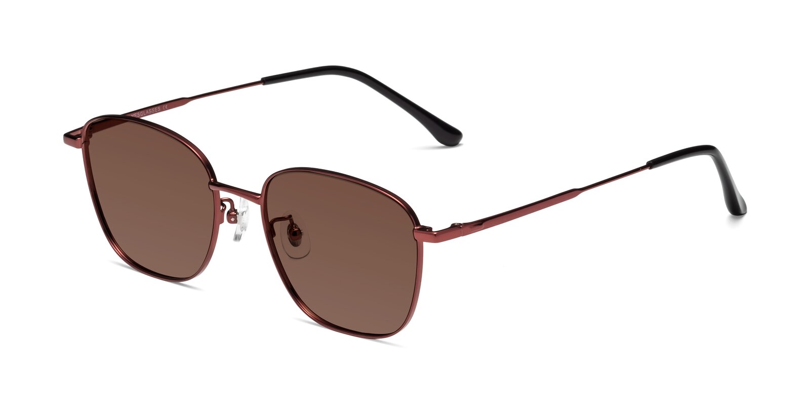 Wine Oversized Titanium Square Tinted Sunglasses with Brown Sunwear ...