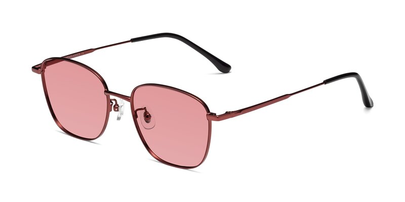 Wine Oversized Titanium Square Tinted Sunglasses with Medium Garnet ...