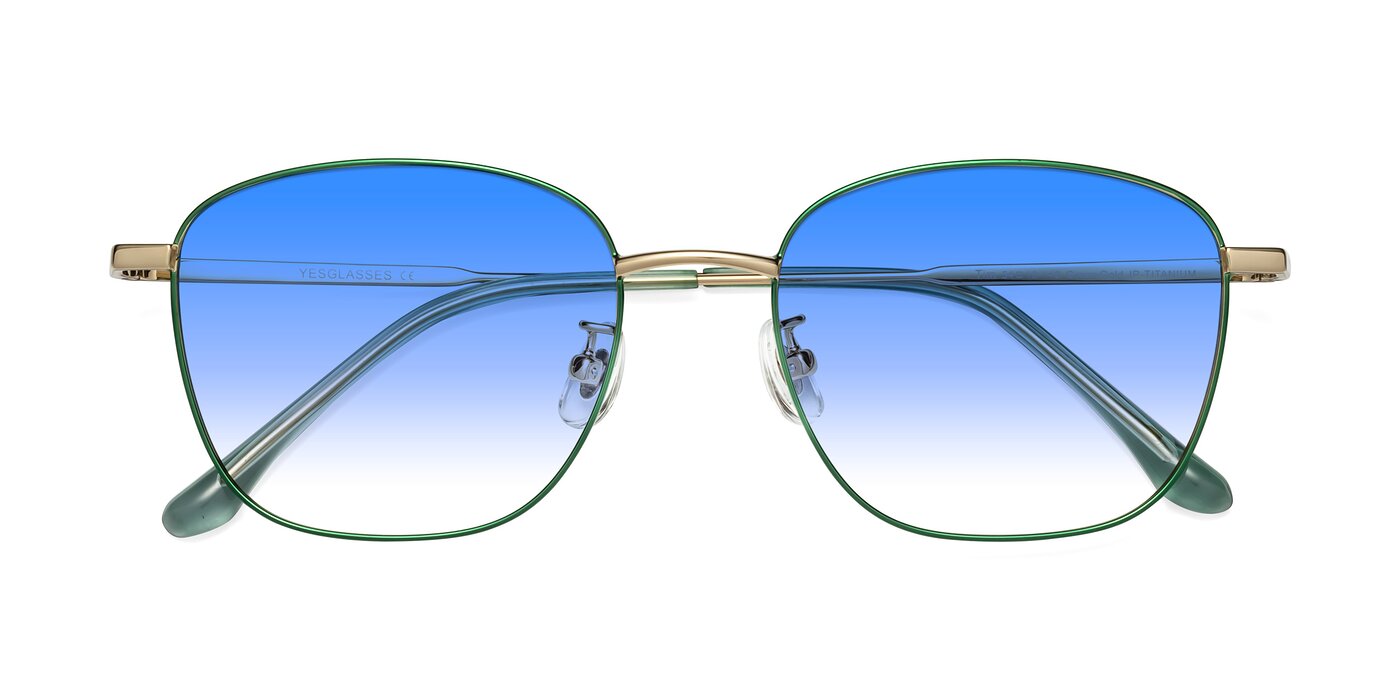 Green Oversized Titanium Square Gradient Sunglasses with Blue Sunwear ...