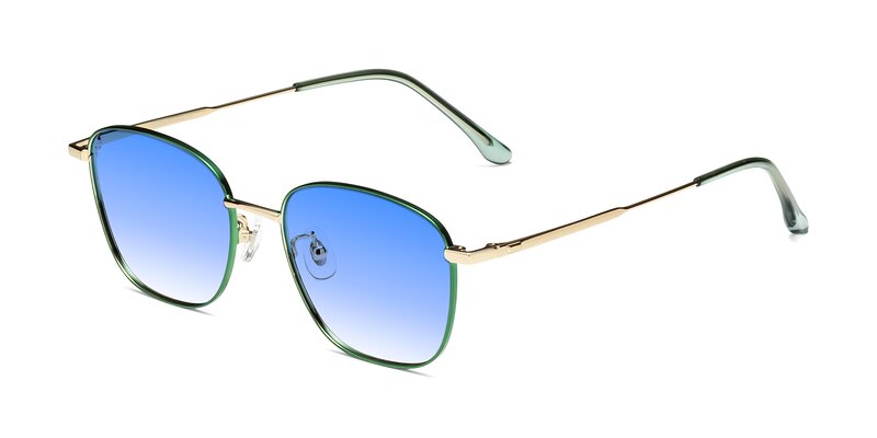 Green Oversized Titanium Square Gradient Sunglasses with Blue Sunwear ...