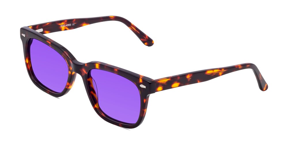 Red Tortoise Medium Thick Acetate Tinted Sunglasses with Purple Sunwear ...
