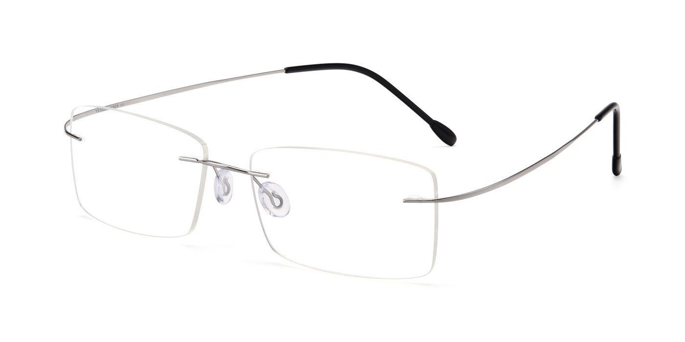 Silver Flexible Rectangle Rimless Eyeglasses - Wall