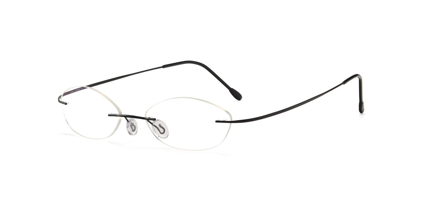 Black Flexible Oval Rimless Eyeglasses - Marv