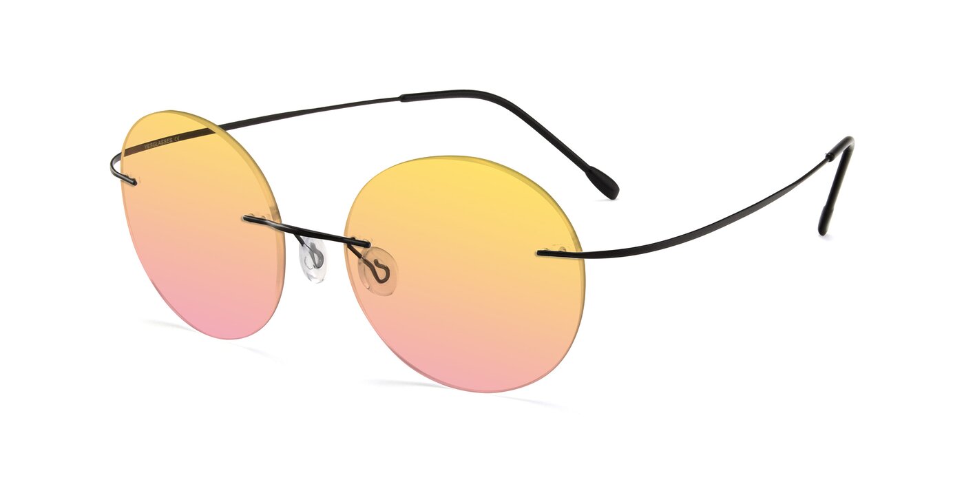 Black Flexible Round Rimless Gradient Sunglasses with Yellow / Pink ...