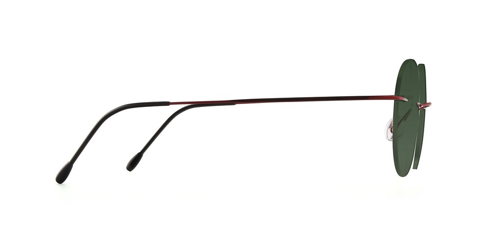 Wine Flexible Round Rimless Tinted Sunglasses with Green Sunwear Lenses ...
