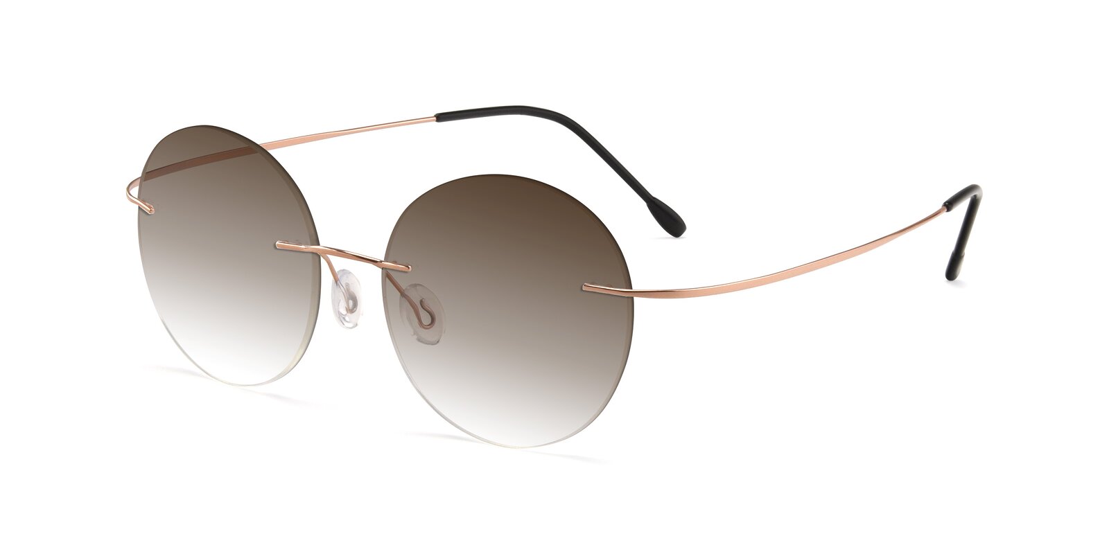 Rose Gold Flexible Round Rimless Gradient Sunglasses with Brown Sunwear ...