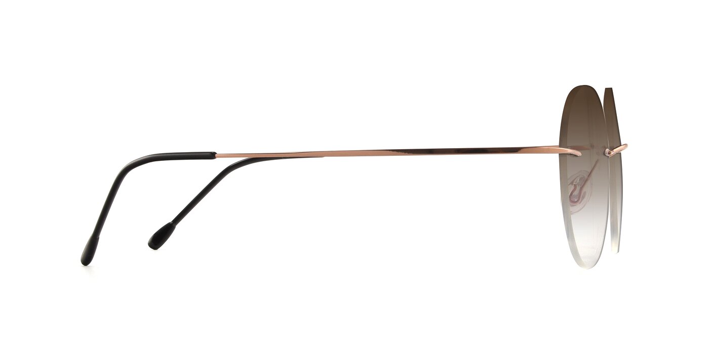 Rose Gold Flexible Round Rimless Gradient Sunglasses with Brown Sunwear ...