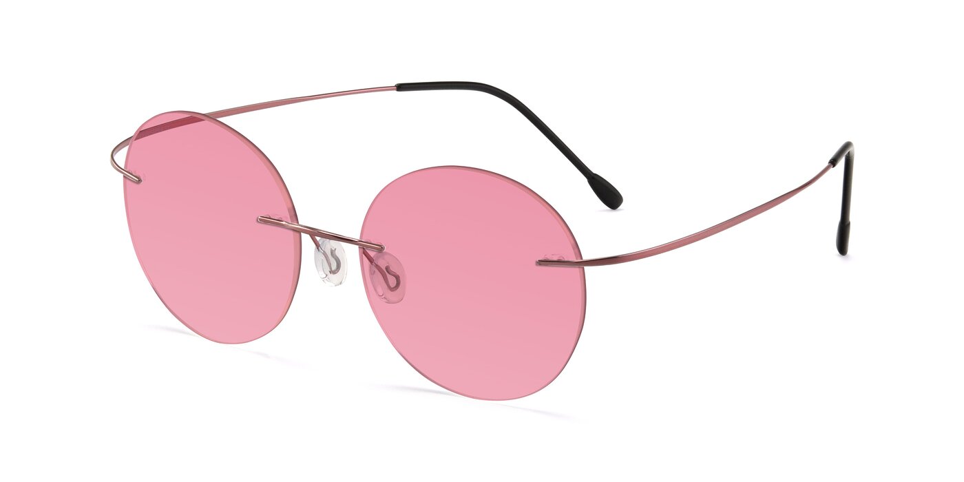 Light Pink Flexible Round Rimless Tinted Sunglasses with Pink Sunwear ...