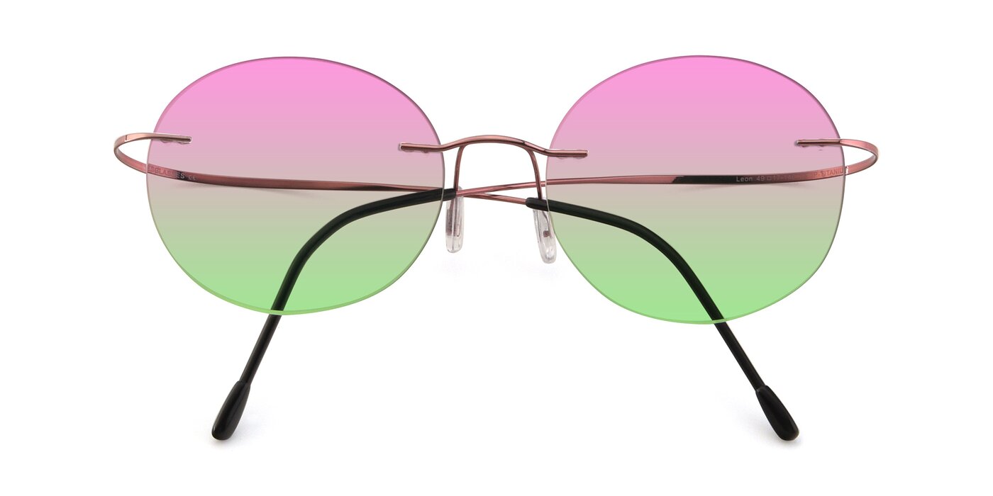 Light Pink Flexible Round Rimless Gradient Sunglasses with Pink / Green ...