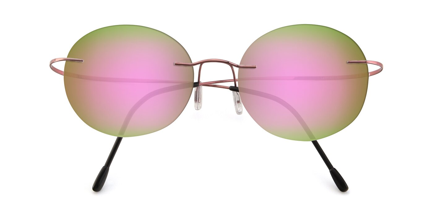 Light Pink Flexible Round Rimless Mirrored Sunglasses with Pink Sunwear ...