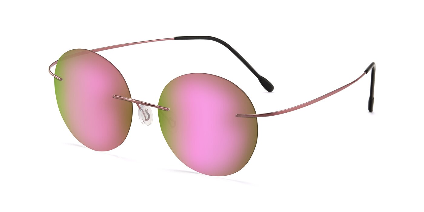 Light Pink Flexible Round Rimless Mirrored Sunglasses with Pink Sunwear ...