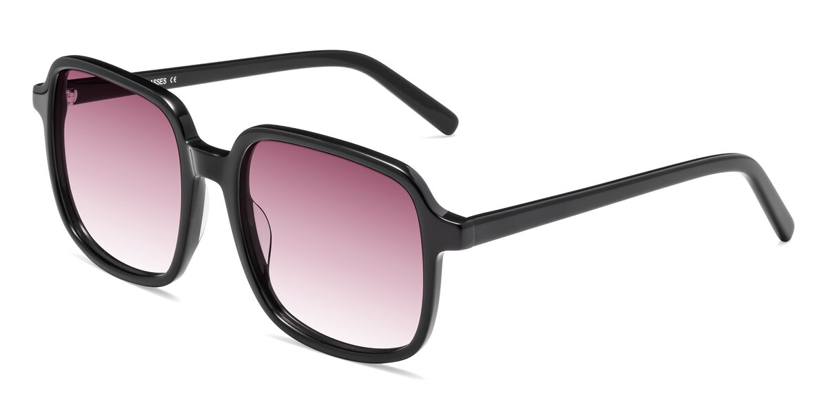 Black Oversized Acetate Square Gradient Sunglasses with Wine Sunwear ...