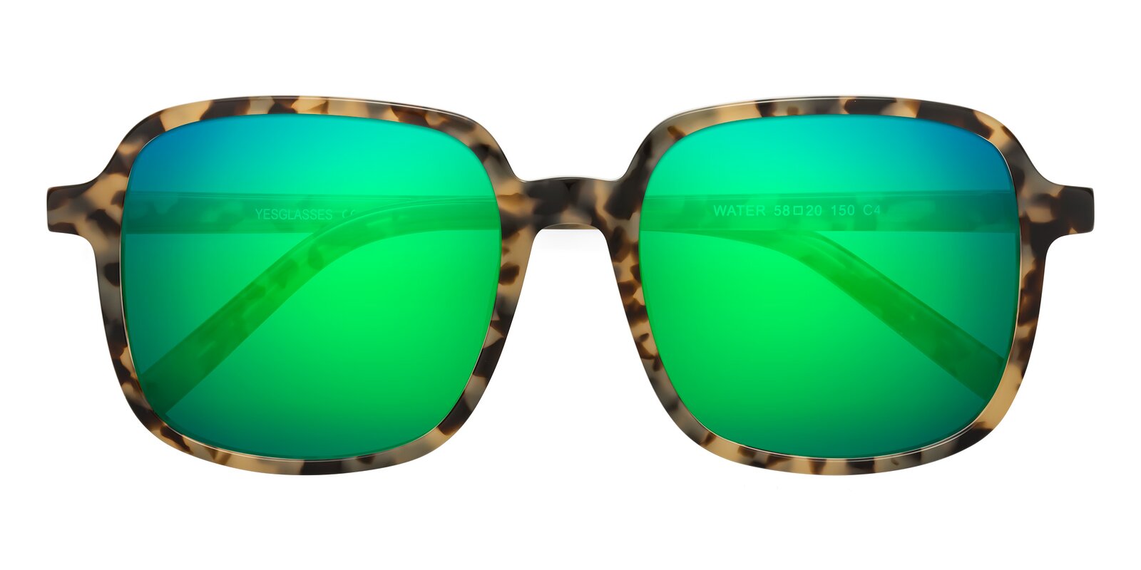 Ivory Tortoise Oversized Acetate Square Mirrored Sunglasses with Green ...