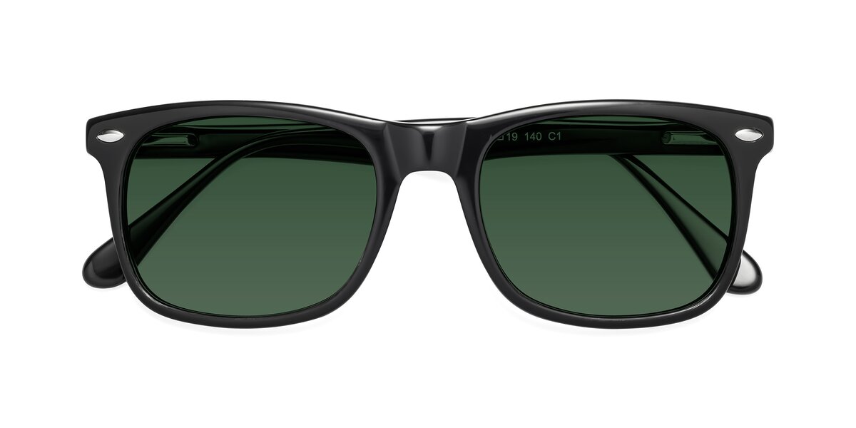 Black Horn-Rimmed Acetate Square Tinted Sunglasses with Green Sunwear ...