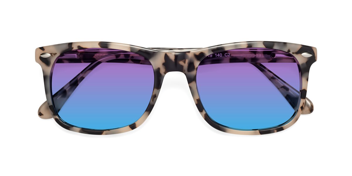 Havana Thick Acetate Square Gradient Sunglasses with Purple / Blue ...