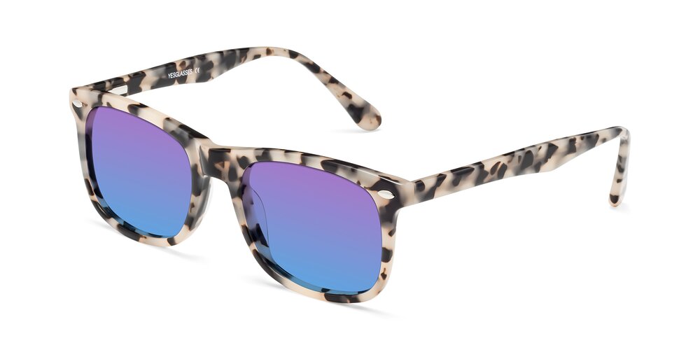 Havana Thick Acetate Square Gradient Sunglasses with Purple / Blue ...