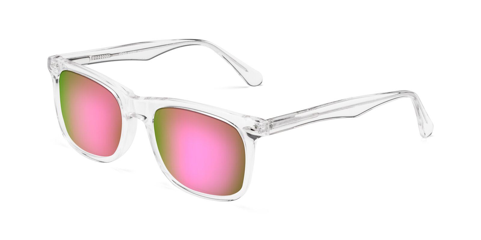 Clear Thick Acetate Square Mirrored Sunglasses with Pink Sunwear Lenses ...