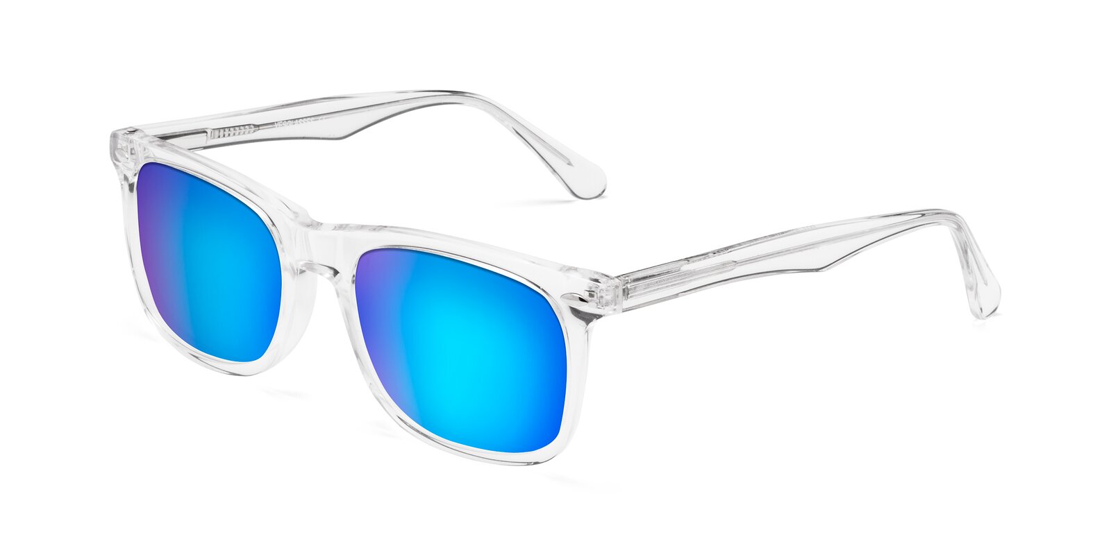 Clear Thick Acetate Square Mirrored Sunglasses with Blue Sunwear Lenses ...