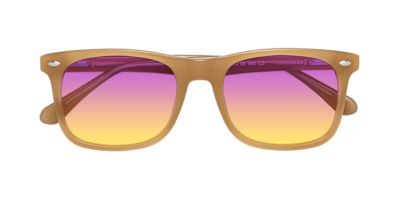 Caramel Thick Acetate Square Gradient Sunglasses with Purple / Yellow ...