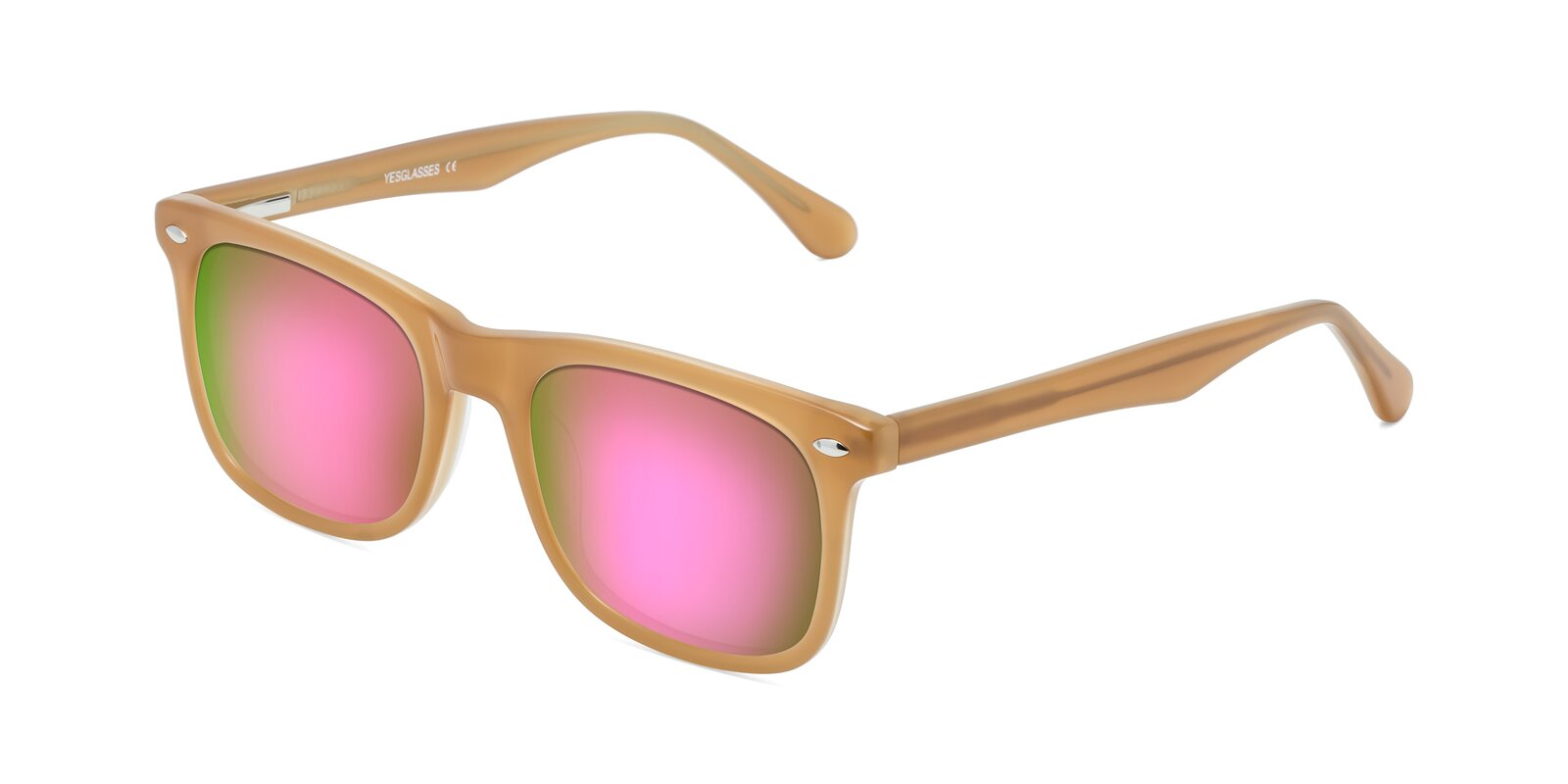 Caramel Thick Acetate Square Mirrored Sunglasses with Pink Sunwear ...