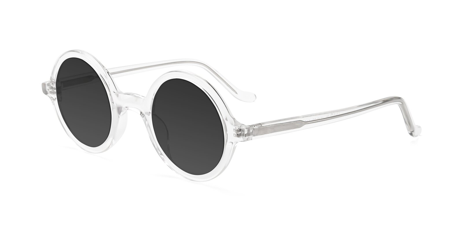 Clear Narrow Retro-Vintage Round Tinted Sunglasses with Gray Sunwear ...