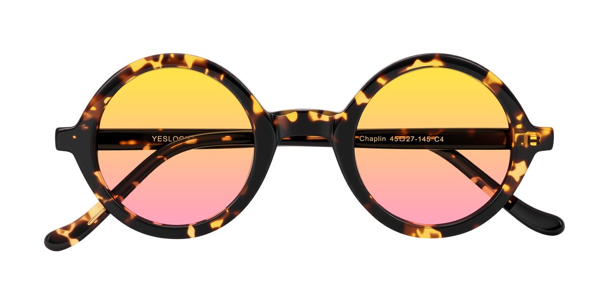 Dark Gray Narrow Retro-Vintage Round Gradient Sunglasses with Pink ...