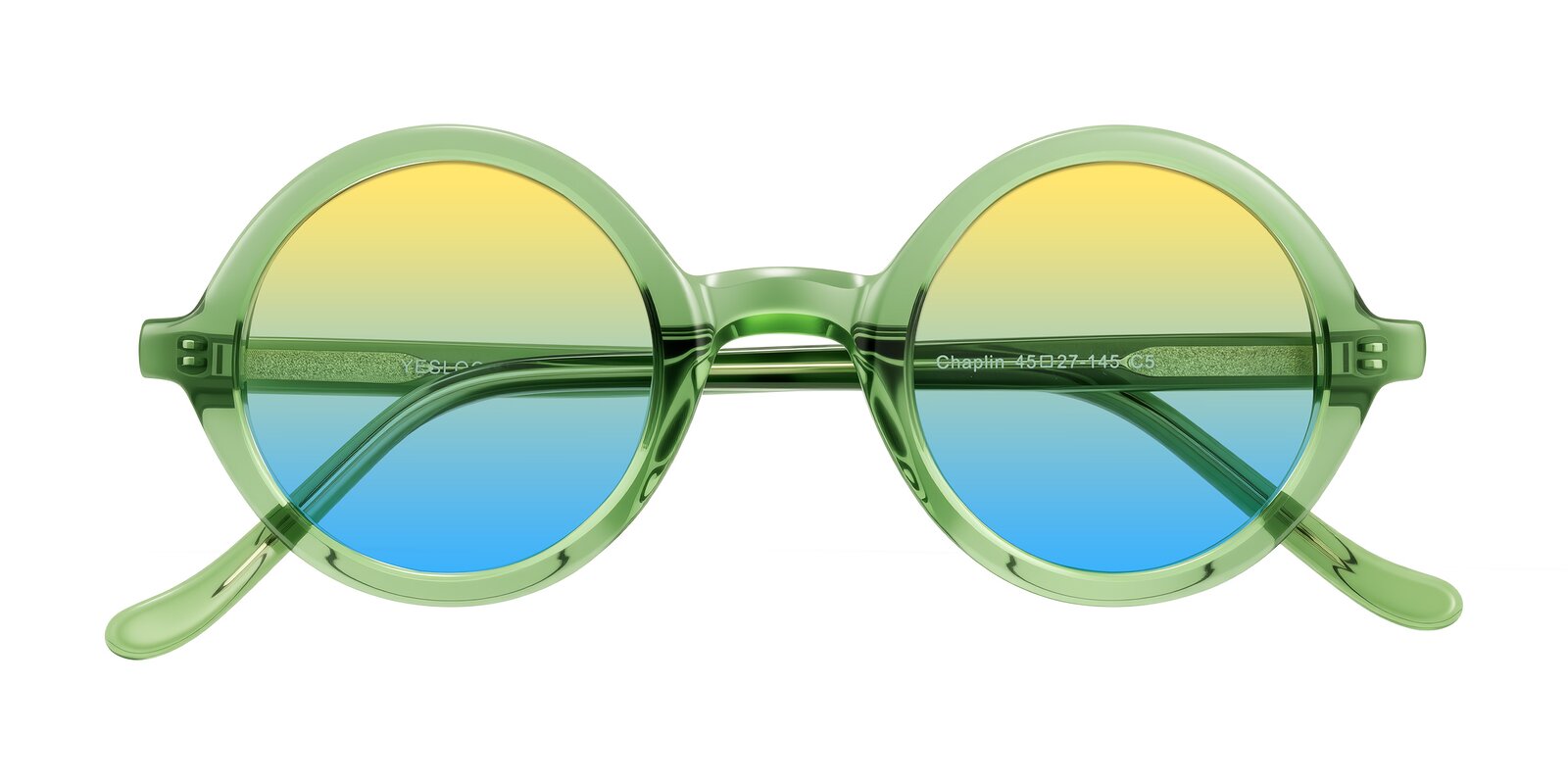 Green Narrow Retro-Vintage Round Gradient Sunglasses with Yellow / Blue ...