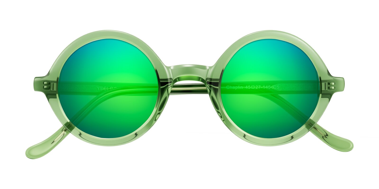 Green Narrow Retro-Vintage Round Mirrored Sunglasses with Green Sunwear ...