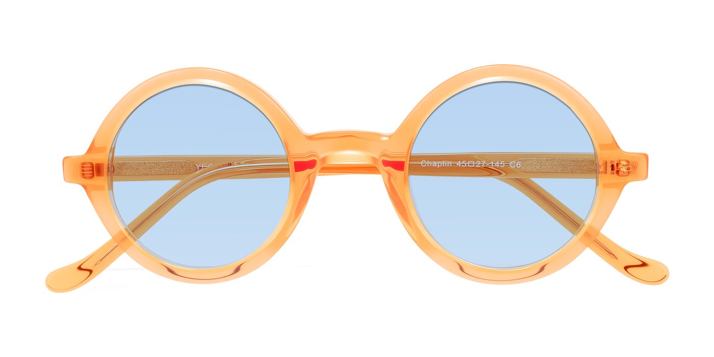 Orange Narrow Retro-Vintage Round Tinted Sunglasses with Light Blue ...