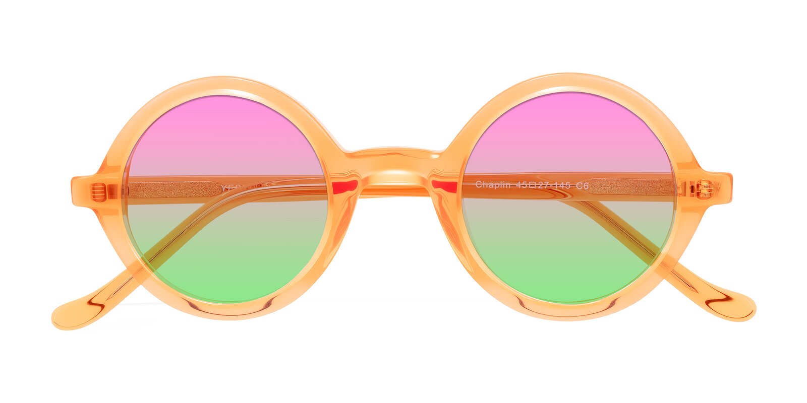 Orange Narrow Retro-Vintage Round Gradient Sunglasses with Pink / Green ...