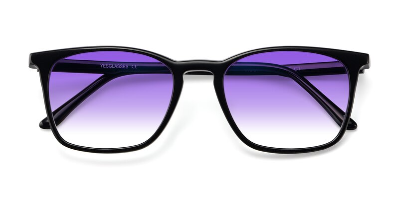 Black Keyhole Bridge Acetate Trapezoid Gradient Sunglasses with Purple ...
