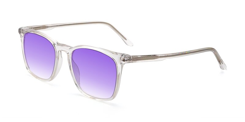 Clear Keyhole Bridge Acetate Trapezoid Gradient Sunglasses with Purple ...