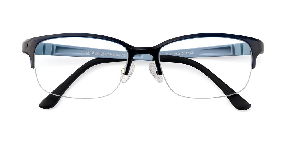 Black-Blue Flexible Ultem Semi-Rimless Eyeglasses - S7043