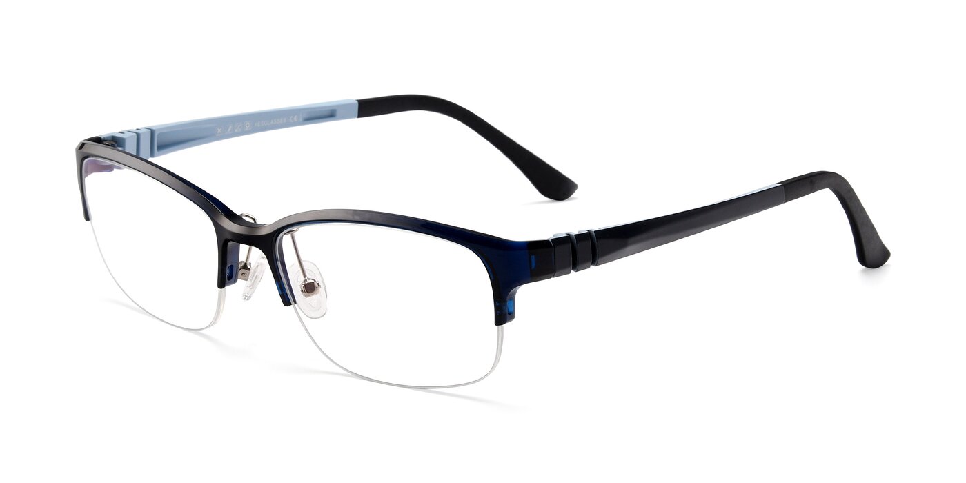 Black/Blue Flexible Ultem Semi-Rimless Eyeglasses - S7043