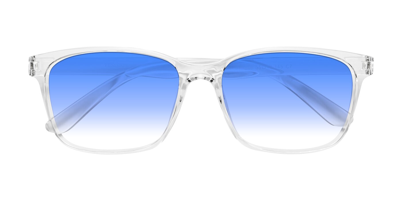 Clear Low Bridge Fit TR90 Trapezoid Gradient Sunglasses with Blue ...