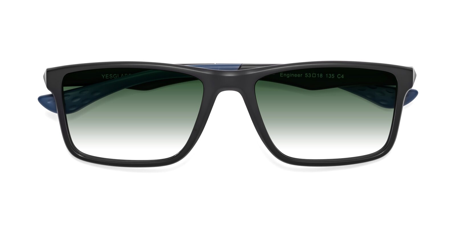 Matte Black/Blue Wrap Around TR90 Rectangle Gradient Sunglasses with ...
