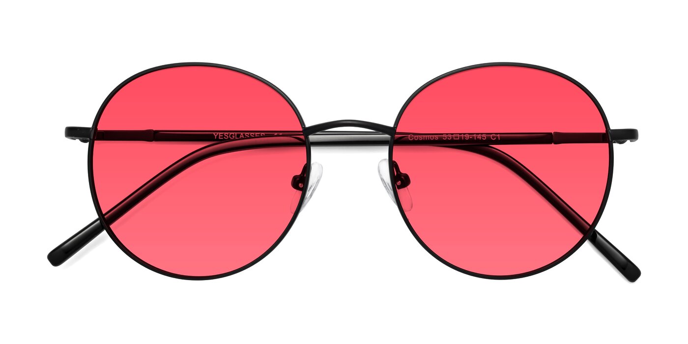 Black Oversized Metal Round Tinted Sunglasses with Red Sunwear Lenses ...