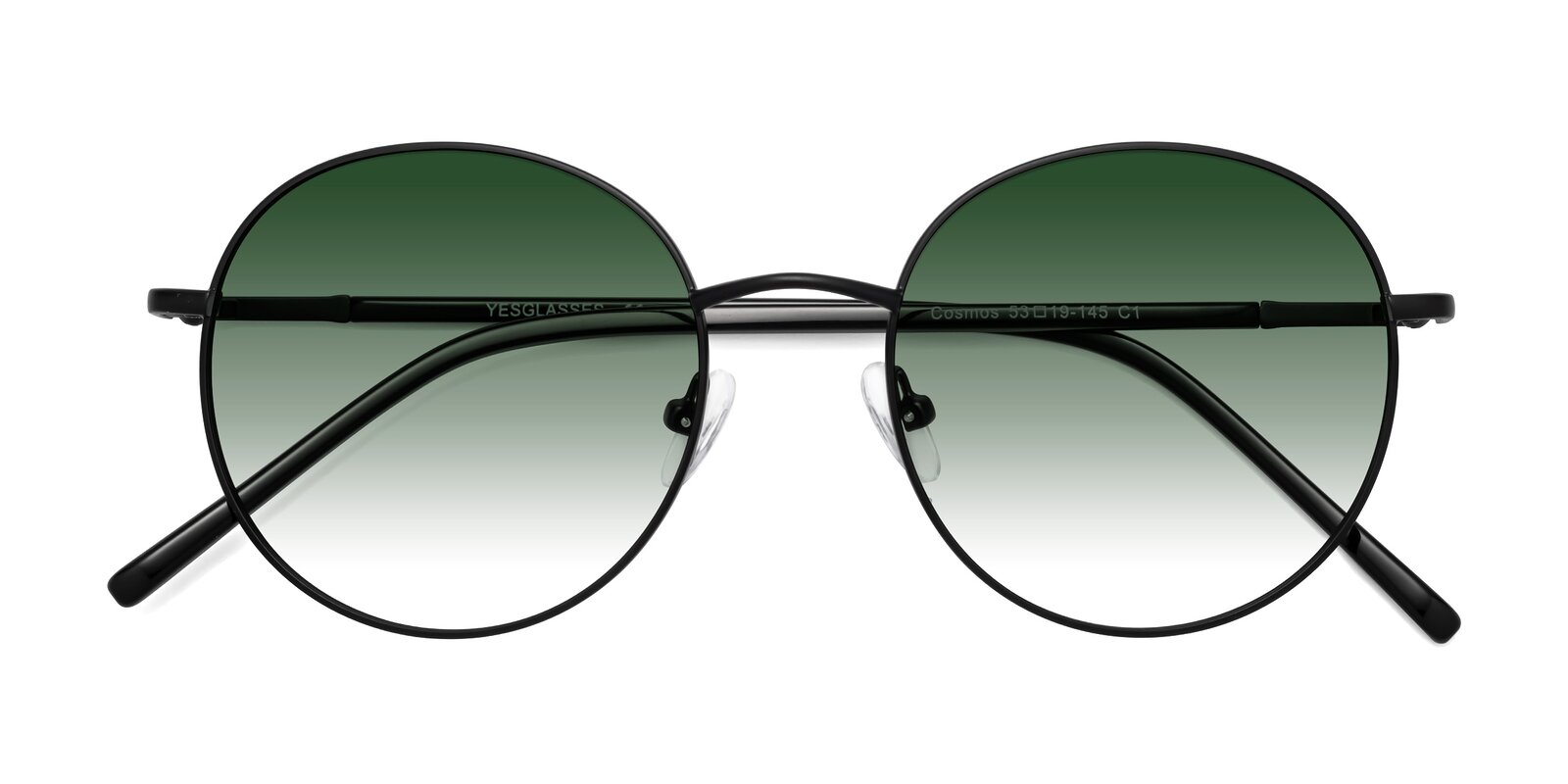 Black Oversized Metal Round Gradient Sunglasses with Green Sunwear ...