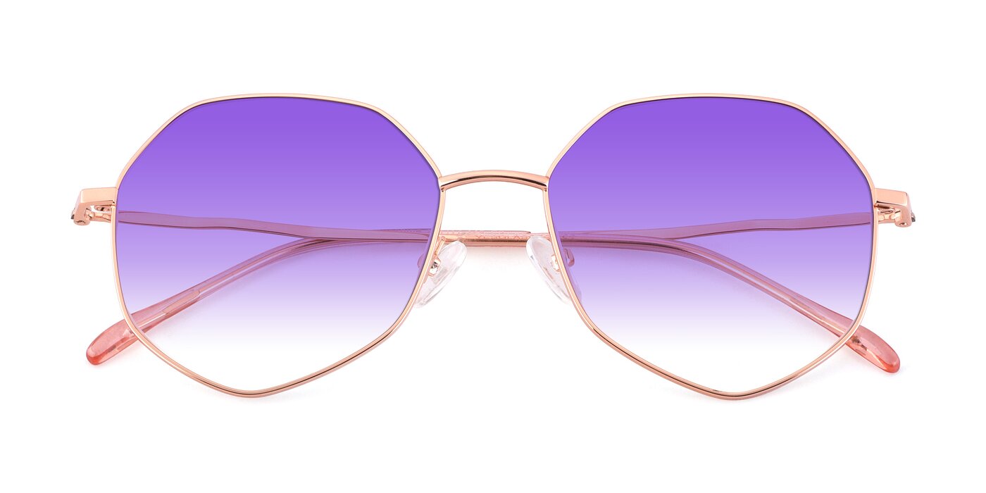 Rose Gold Hipster Aviator Geometric Gradient Sunglasses with Purple ...