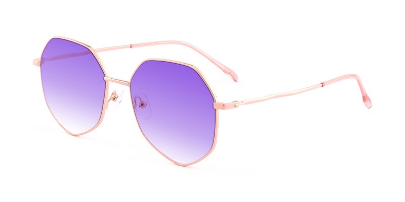 Rose Gold Hipster Aviator Geometric Gradient Sunglasses with Purple ...