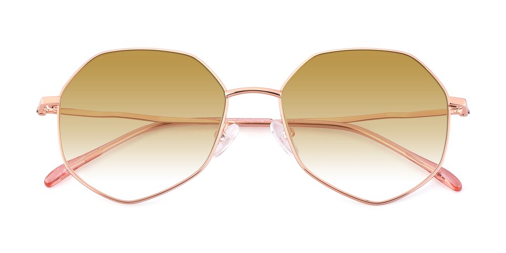 Rose Gold Hipster Aviator Geometric Gradient Sunglasses with Champagne ...