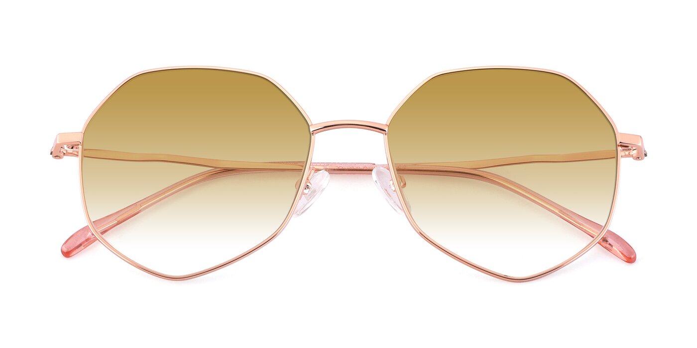 Rose Gold Hipster Aviator Geometric Gradient Sunglasses with Champagne ...