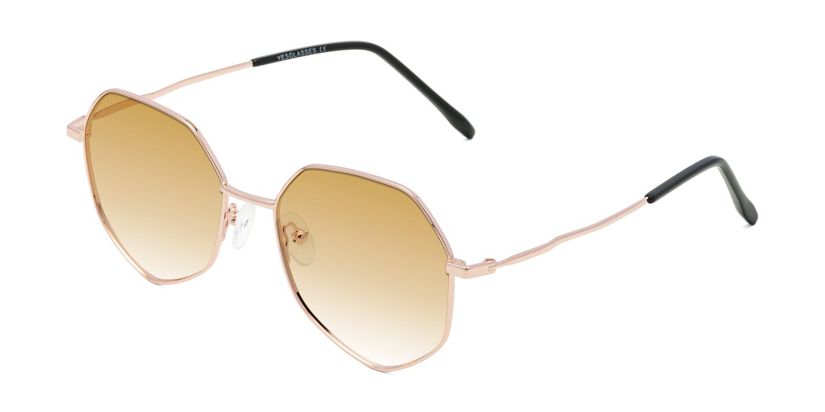 Rose Gold Hipster Aviator Geometric Gradient Sunglasses with Champagne ...