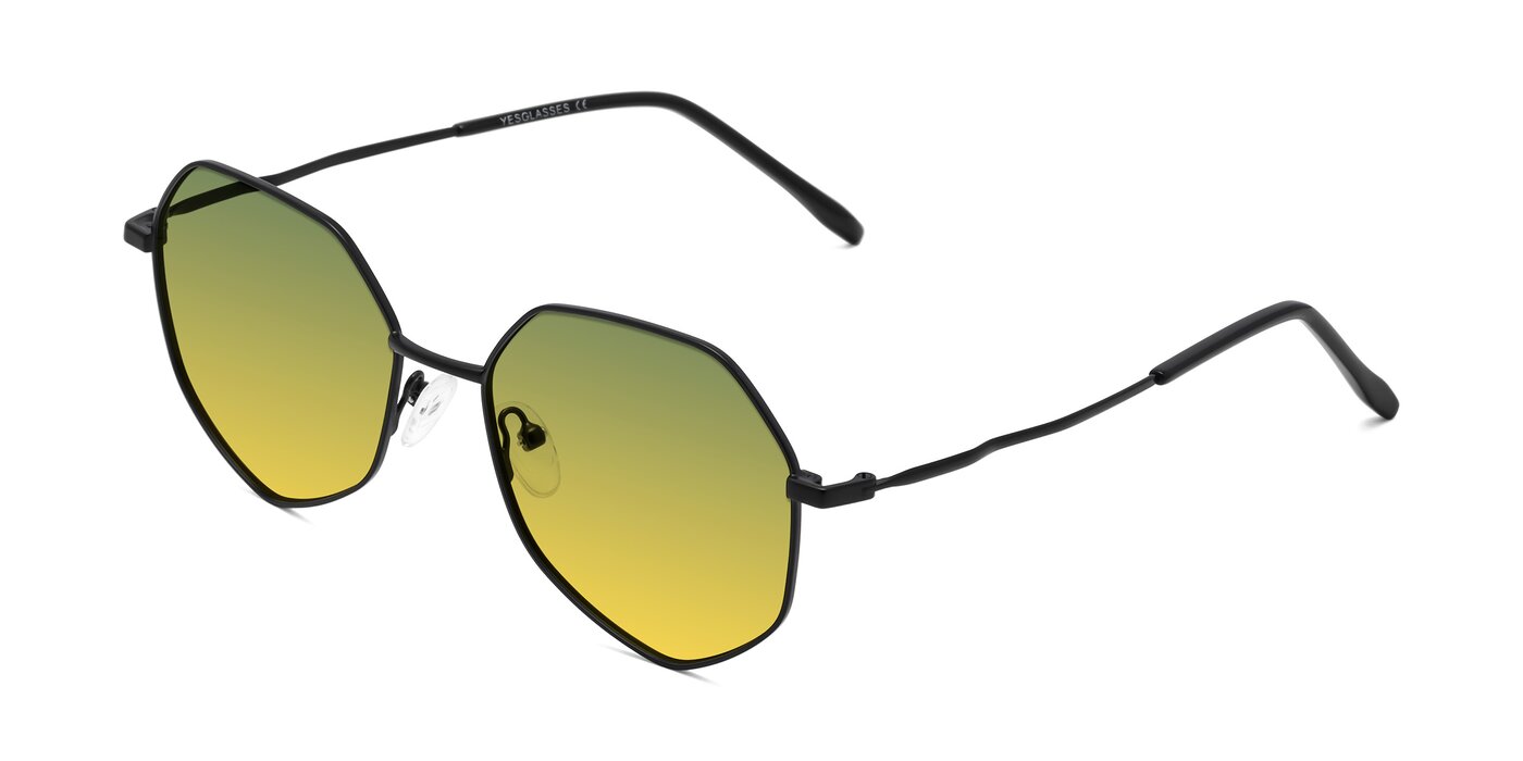 Black Hipster Aviator Geometric Gradient Sunglasses with Green / Yellow ...