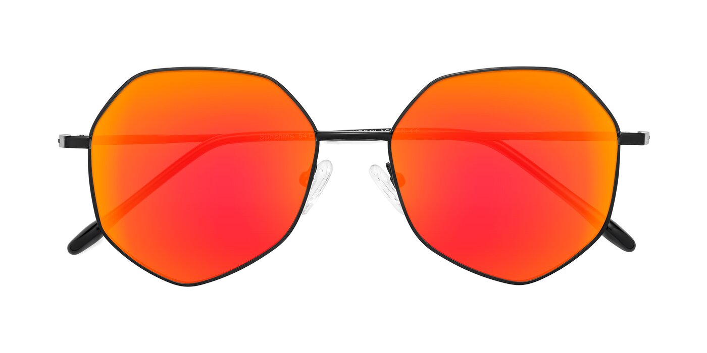 Black Hipster Aviator Geometric Mirrored Sunglasses with Red Gold ...